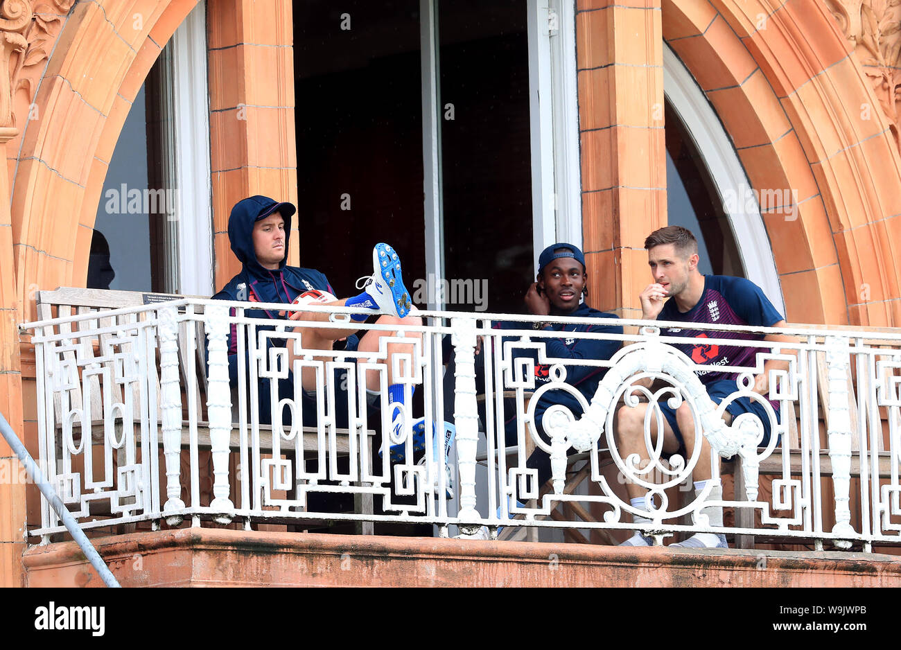 England’s Jason Roy, Chris Woakes (right) and Jofra Archer (centre) on ...