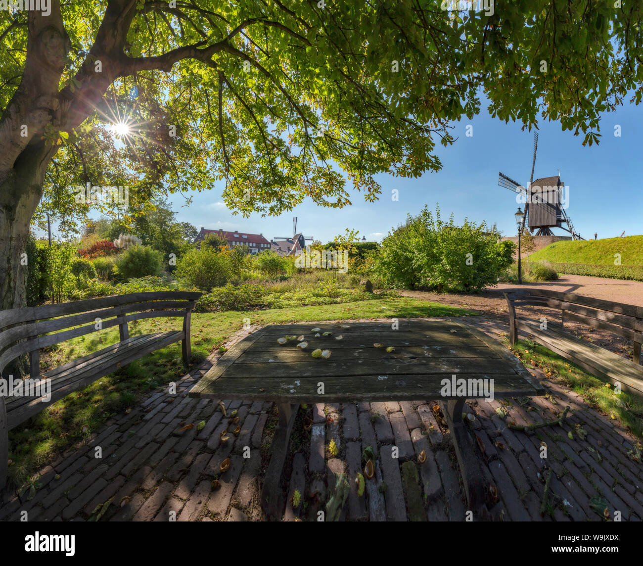 Botanical garden with a post-mill on top of the rampart, Heusden, Noord ...