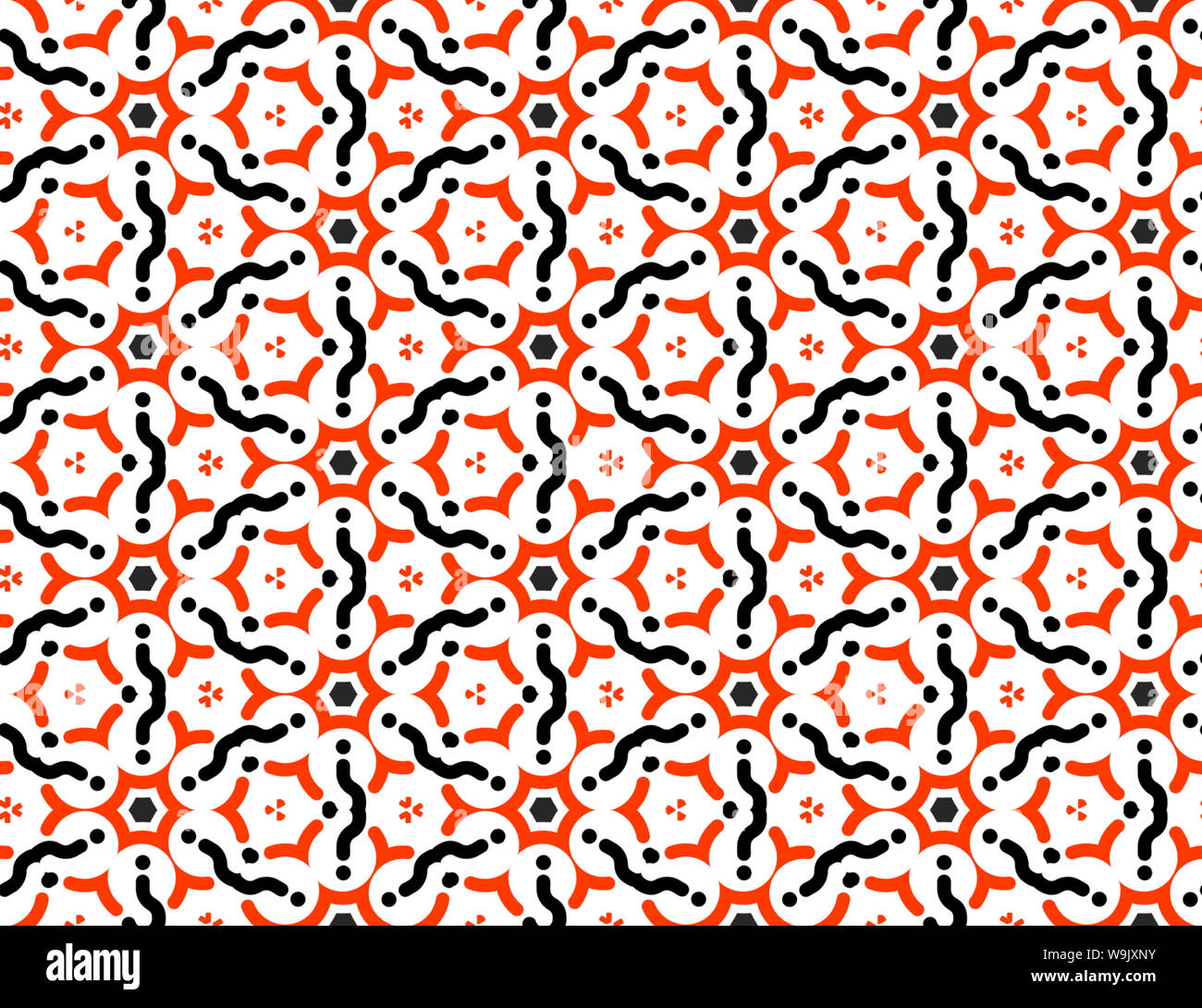 Seamless geometric pattern. Red and black wavy lines, shapes on white ...