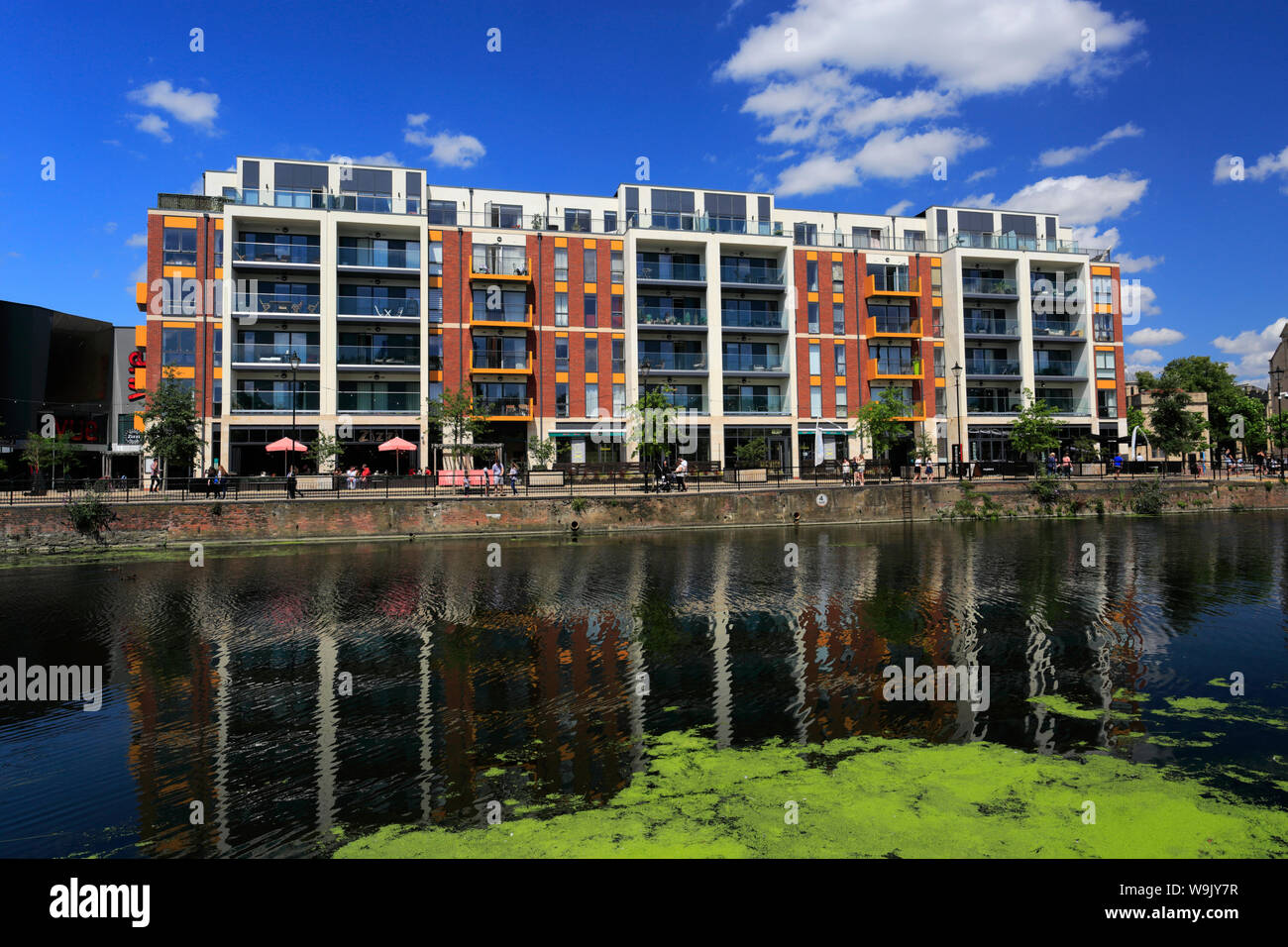 Buildings along the river Great Ouse embankment, Bedford town ...