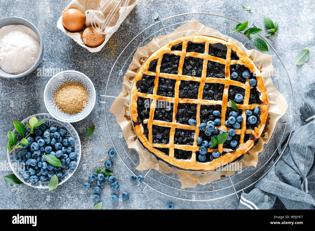 Traditional homemade american blueberry pie with lattice pastry, top ...