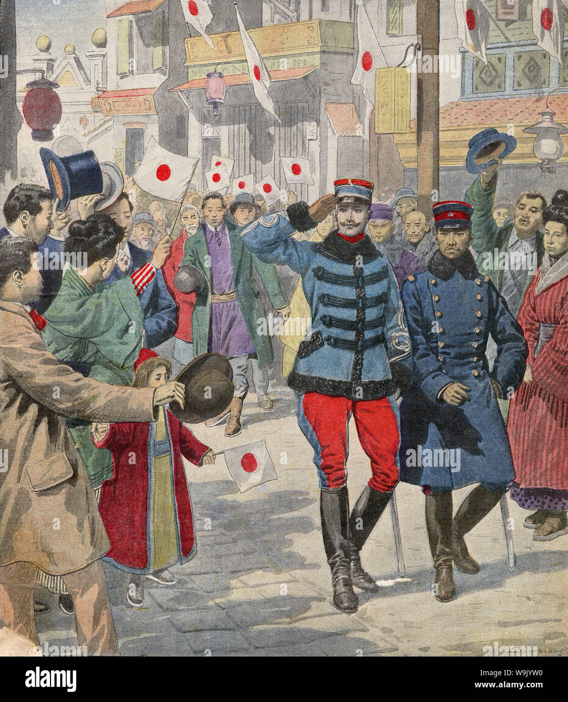 [ 1910s Japan - Otsu Incident ] — A Japanese crowd cheers a French ...