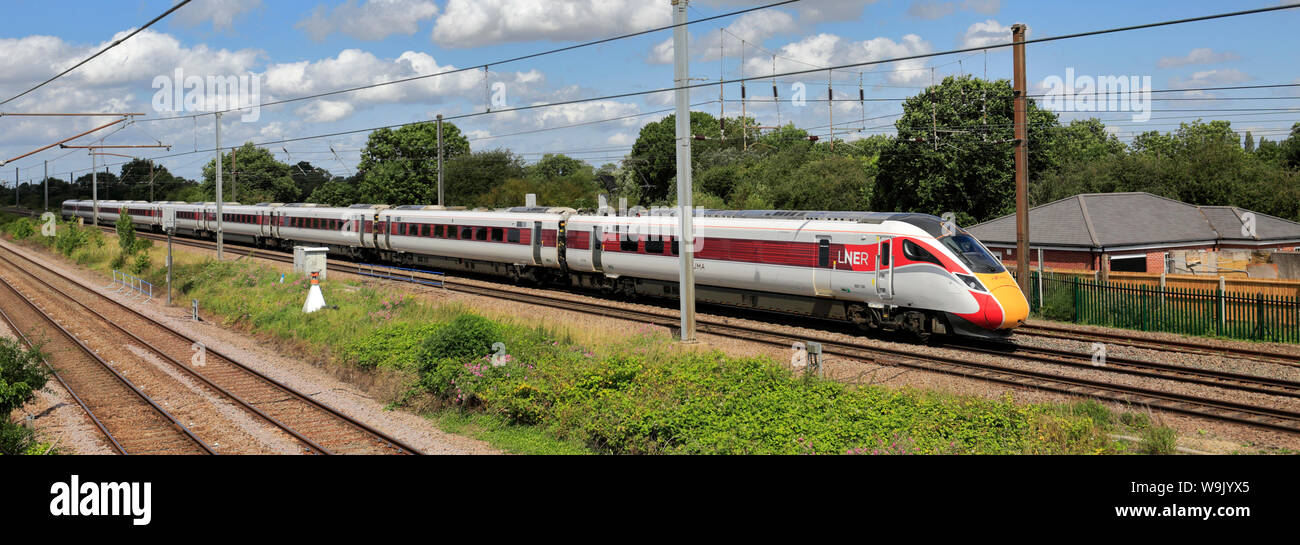 LNER Azuma train, Class 800, East Coast Main Line Railway, Peterborough ...