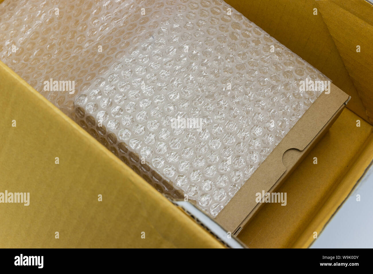 Bubbles covering the box by bubble wrap for protection product cracked ...