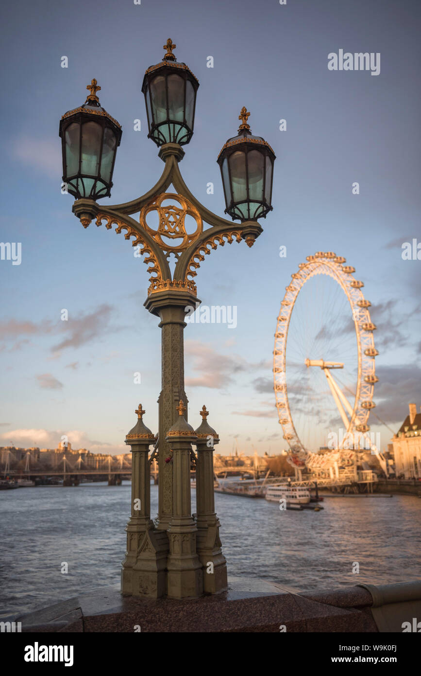 The London Eye at sunset, seen from Westminster Bridge, South Bank ...