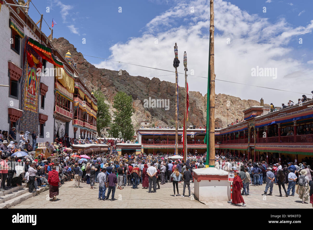 Hemis Monastery crowded courtyard at Festive 2019, Ladakh Stock Photo ...
