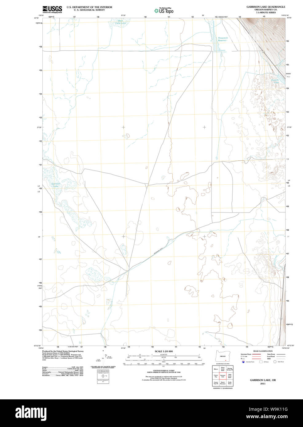 USGS Topo Map Oregon Garrison Lake 20110818 TM Restoration Stock Photo ...