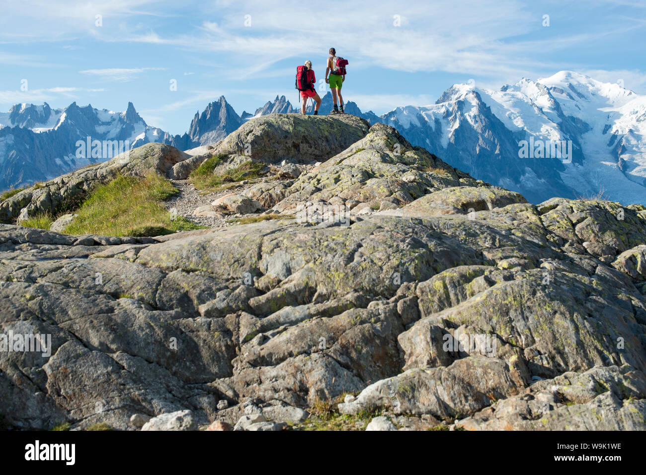 Mont Blanc range seen from the Tour du Mont Blanc trekking route near ...