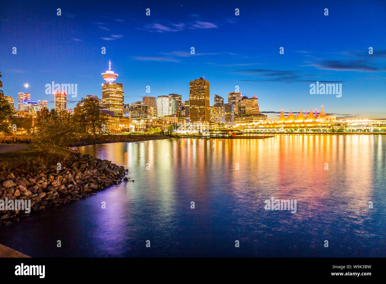 View of city skyline and Vancouver Lookout Tower from CRAB Park at ...
