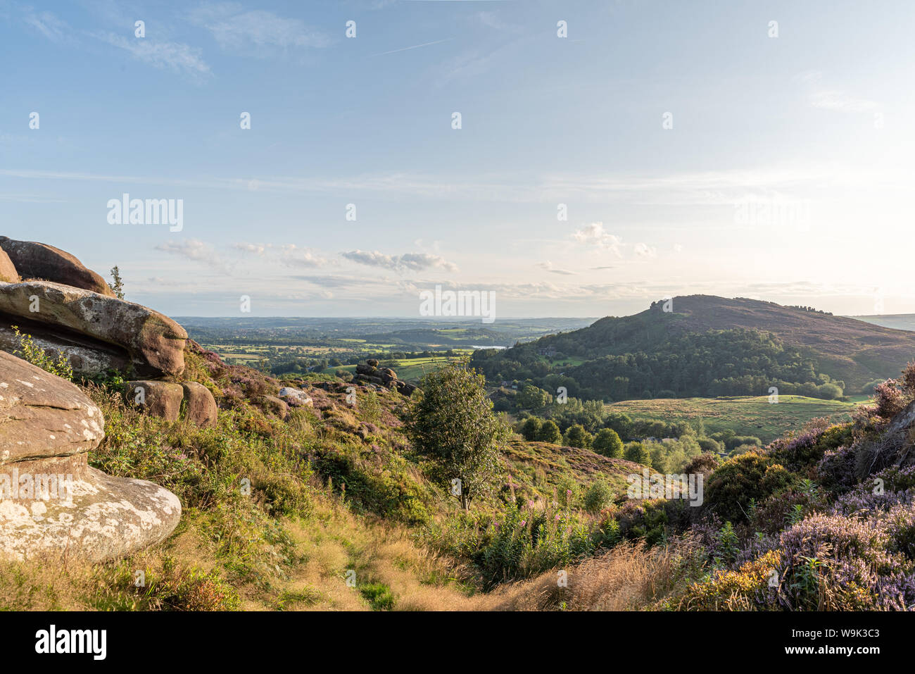 Panoramic view of Hen Cloud and The Roaches from Ramshaw Rocks in the ...