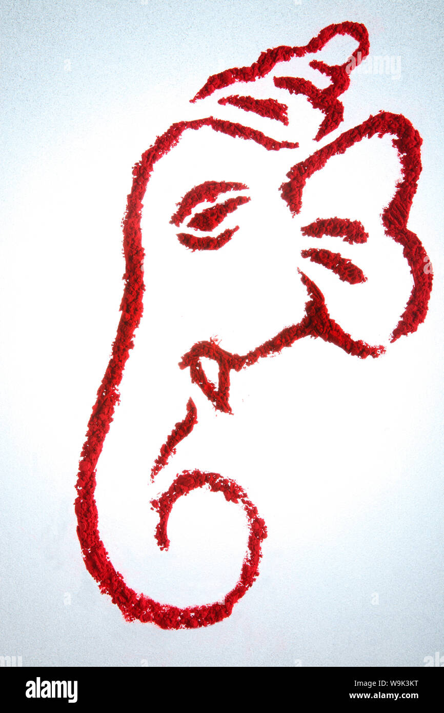 Ganesha symbol made of red powder color Stock Photo - Alamy