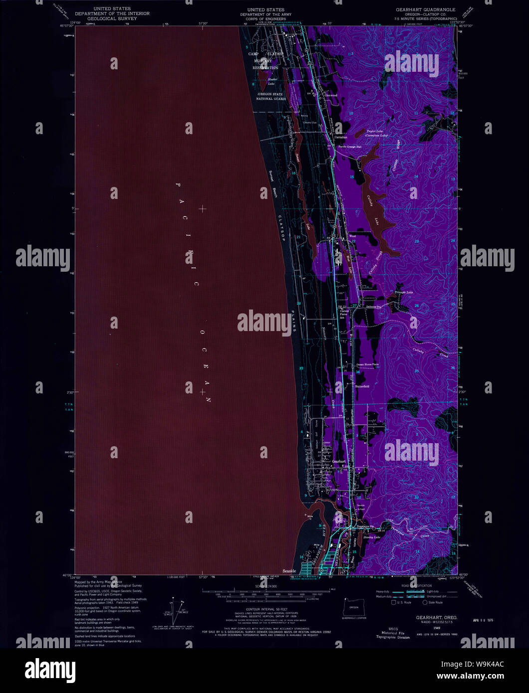 USGS Topo Map Oregon Gearhart 280003 1949 24000 Inverted Restoration ...