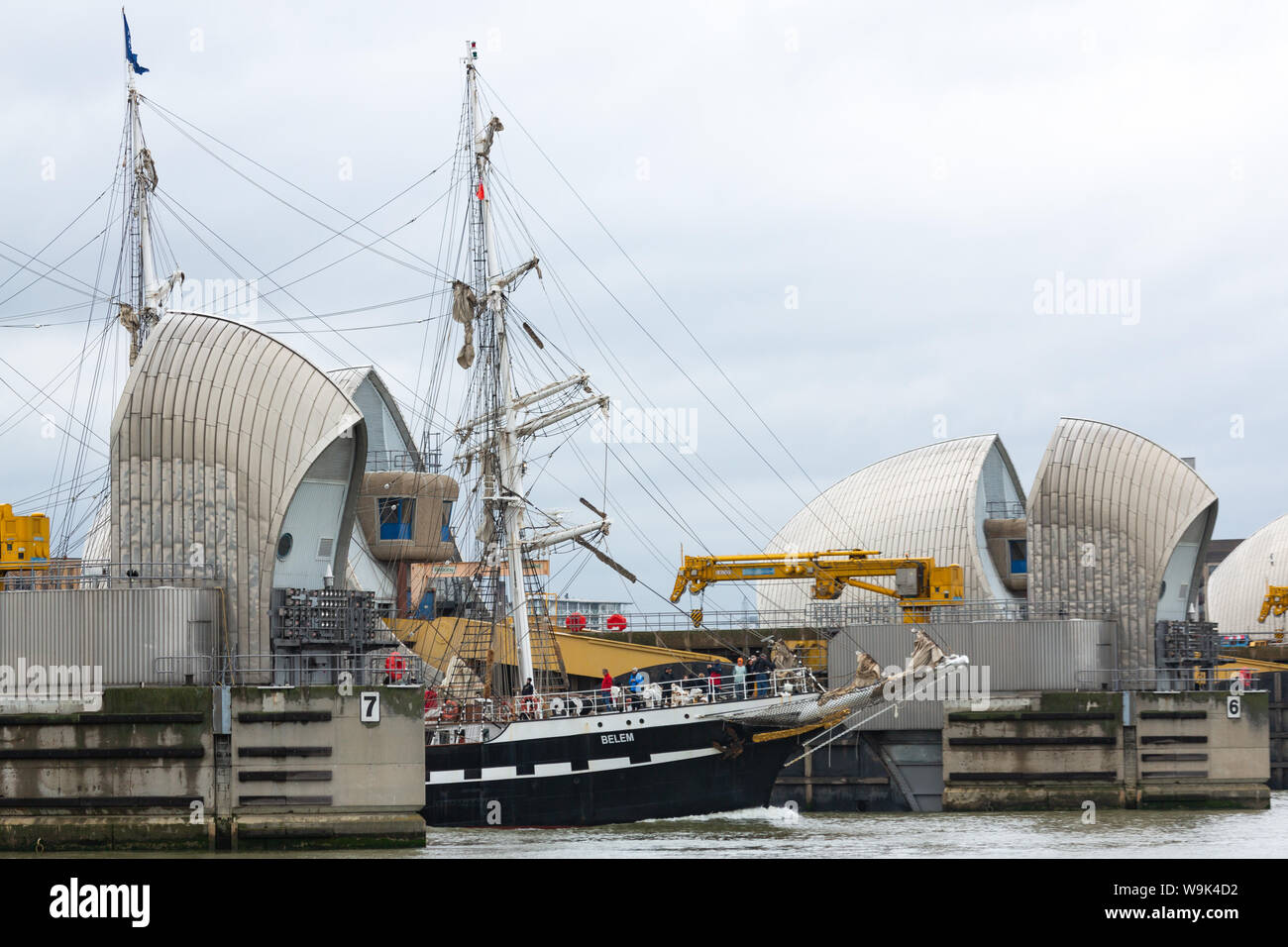 Barque belem thames barrier hi-res stock photography and images - Alamy