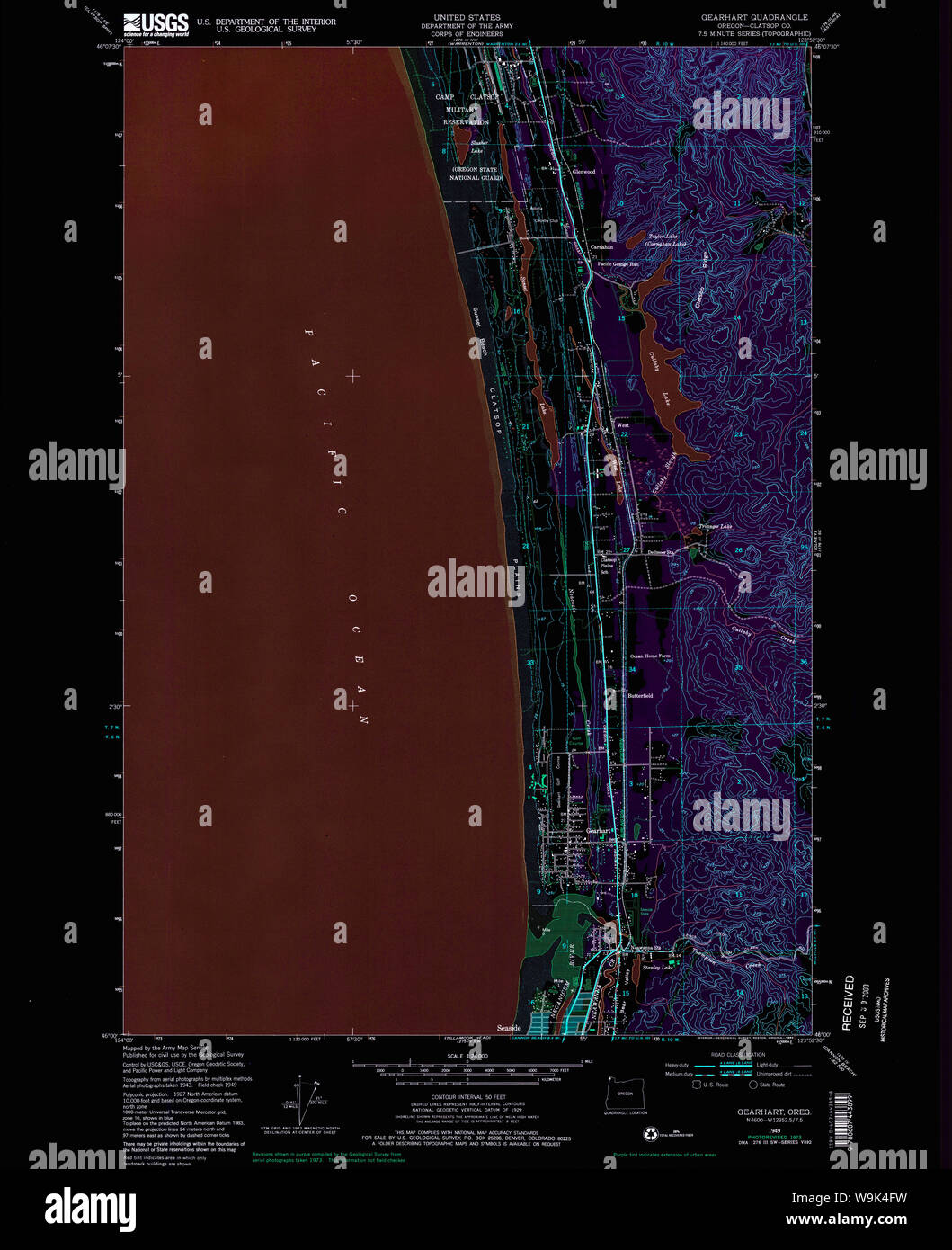 USGS Topo Map Oregon Gearhart 280006 1949 24000 Inverted Restoration ...