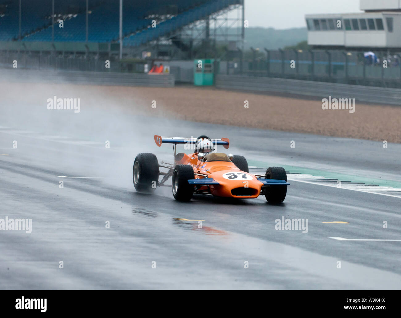 Lincoln Small driving his 1970, Brabham BT30, in the rain, during the ...