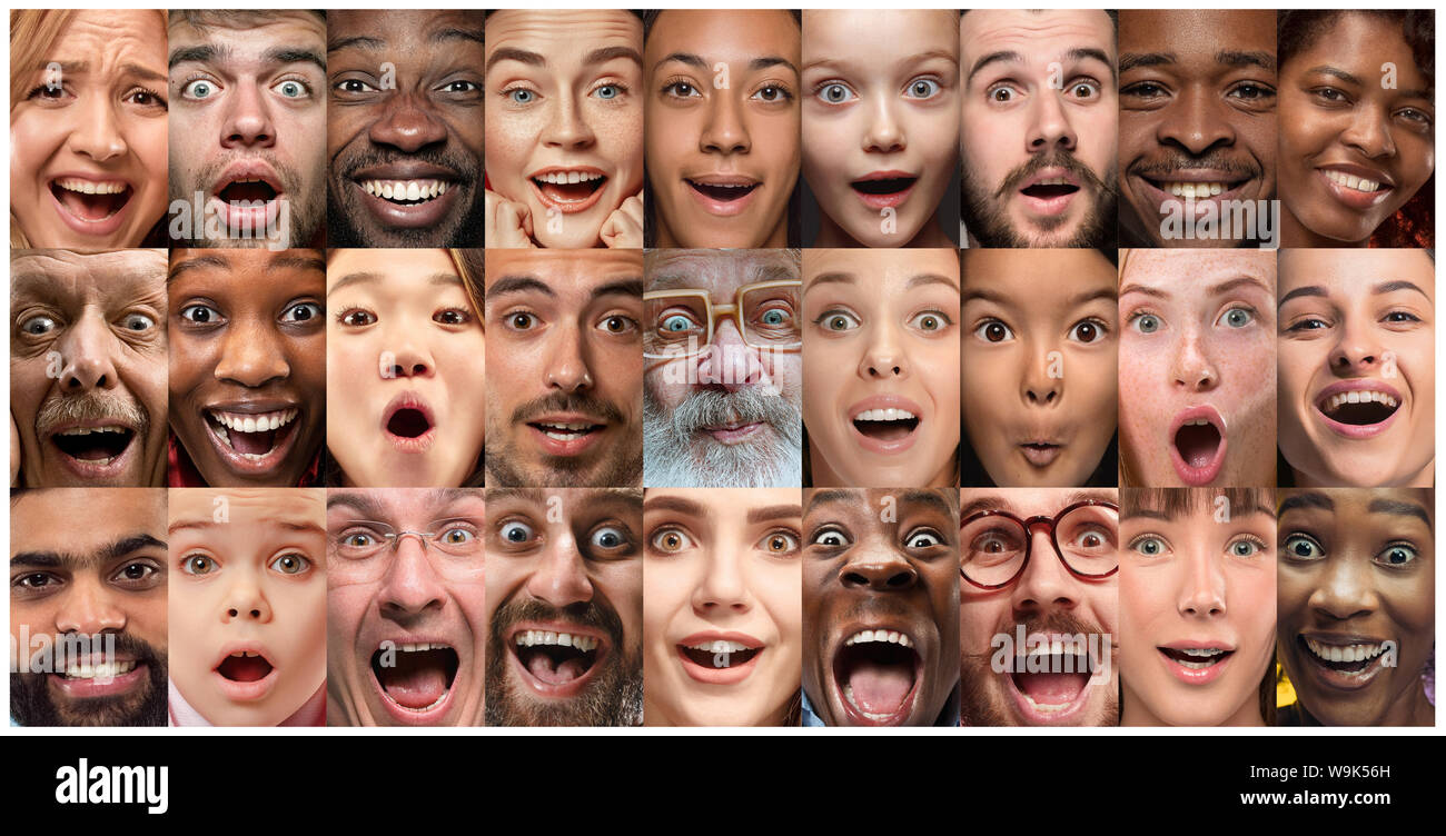 Close up portrait of young people. Human emotions, facial expression ...