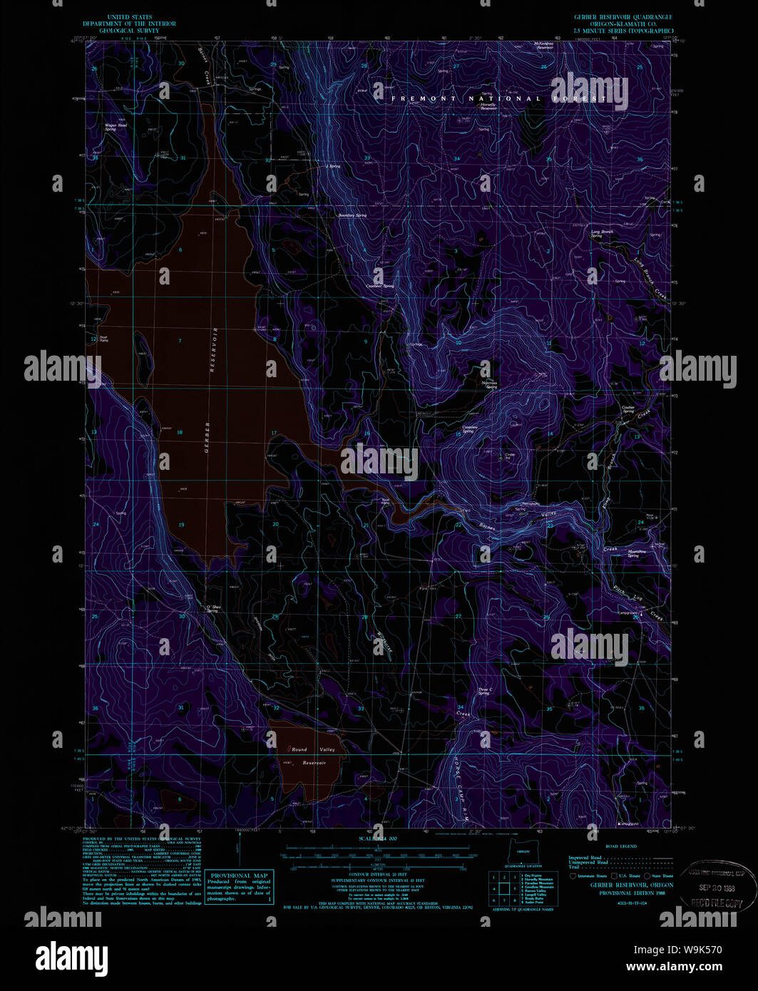 USGS Topo Map Oregon Gerber Reservoir 280008 1988 24000 Inverted ...