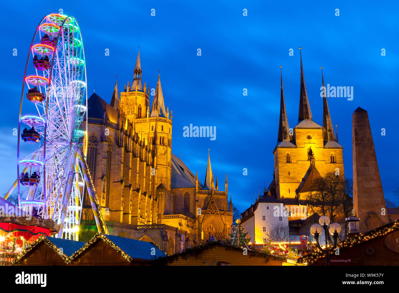 Christmas Market with Saint Marien Cathedral and Severi Church in the ...