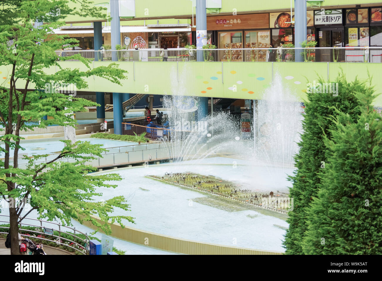 Tokyo, Japan, 07/10/2019 , Water pool in center of La Qua, amusement ...