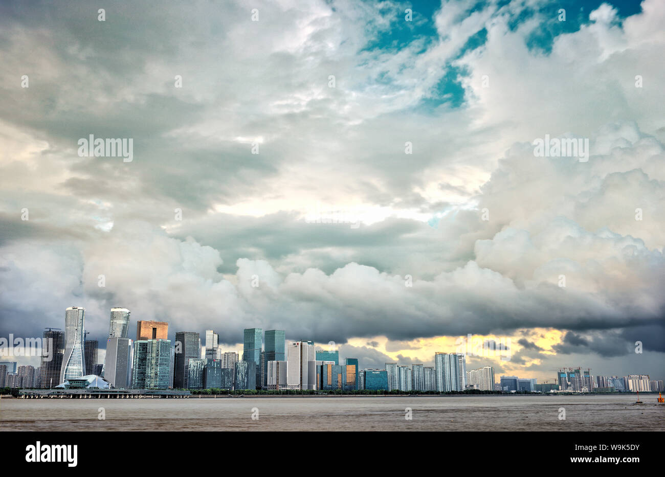 Typhoon clouds over new skyline of Hangzhou city, Hangzhou, Zhejiang ...
