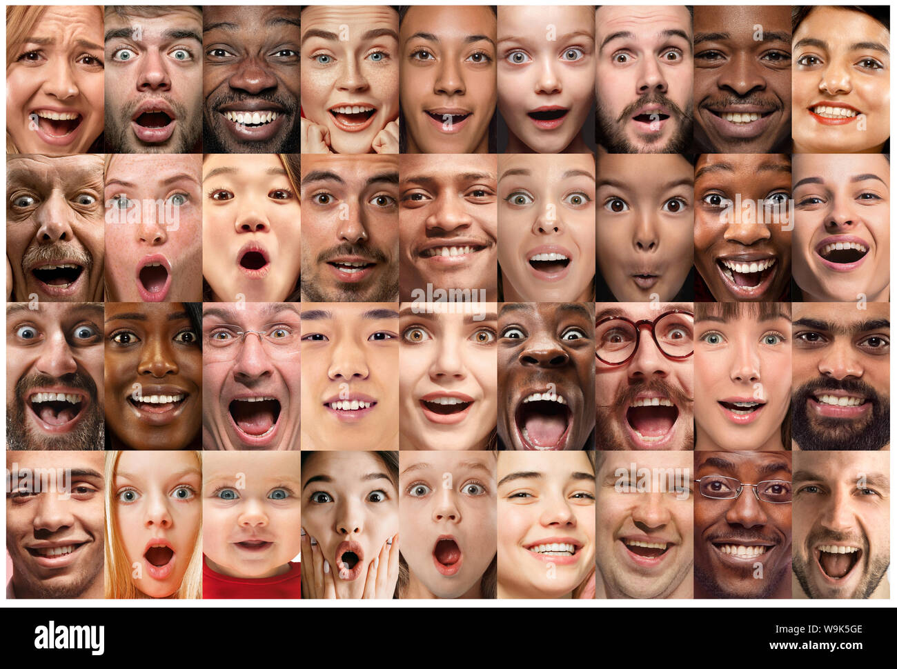 Close up portrait of young people. Human emotions, facial expression ...