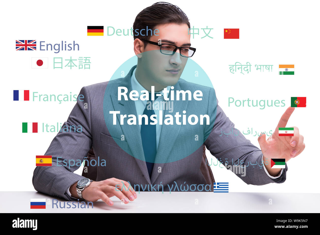 The concept of real time translation from foreign language Stock Photo ...