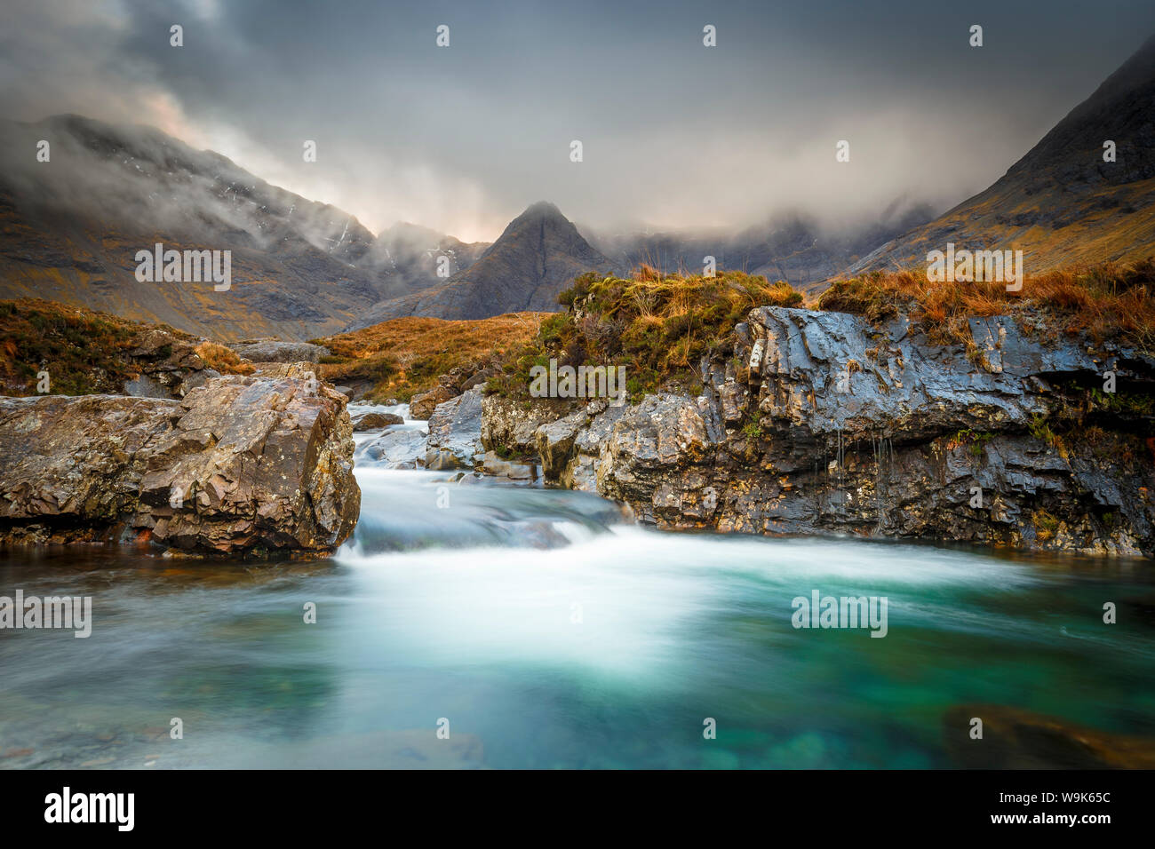 The Black Cuillin mountains in Glen Brittle from the Fairy Pools, Isle ...
