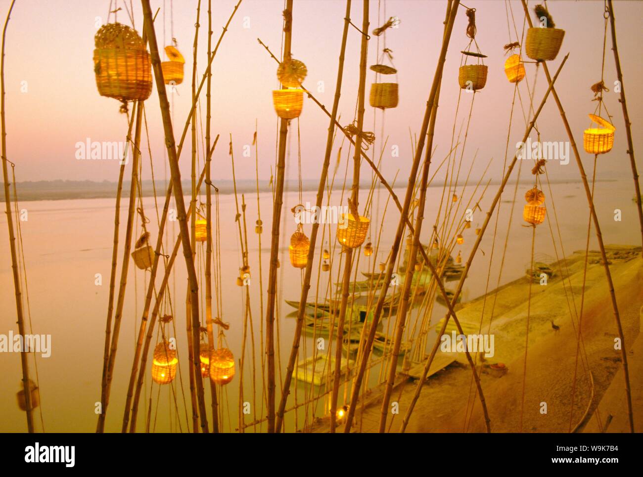 Akash Deep Puja, sky lantern festival on the Ganges (Ganga) River bank ...