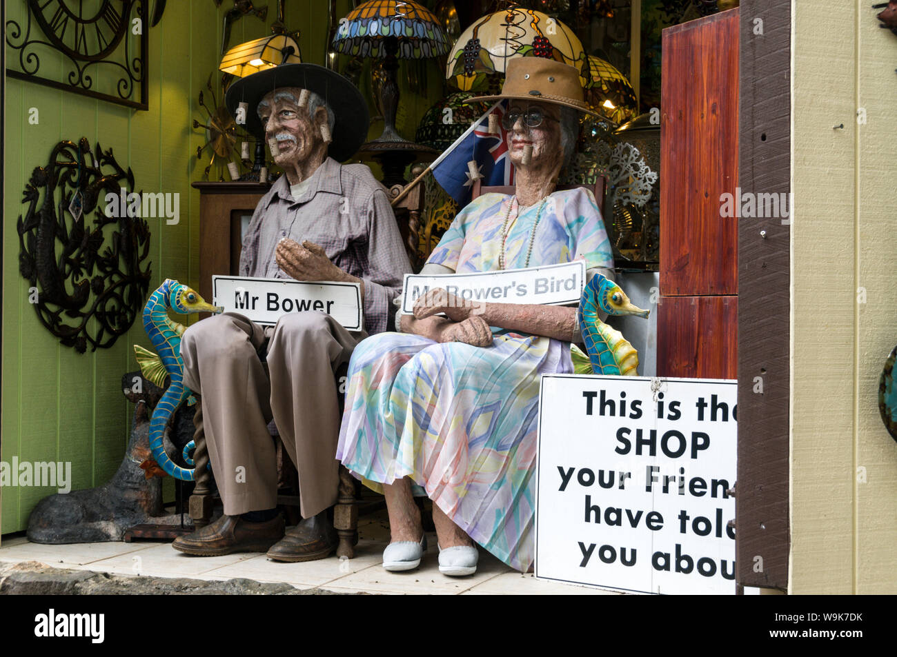 Two window dummies in a shop window display in a small town of ...