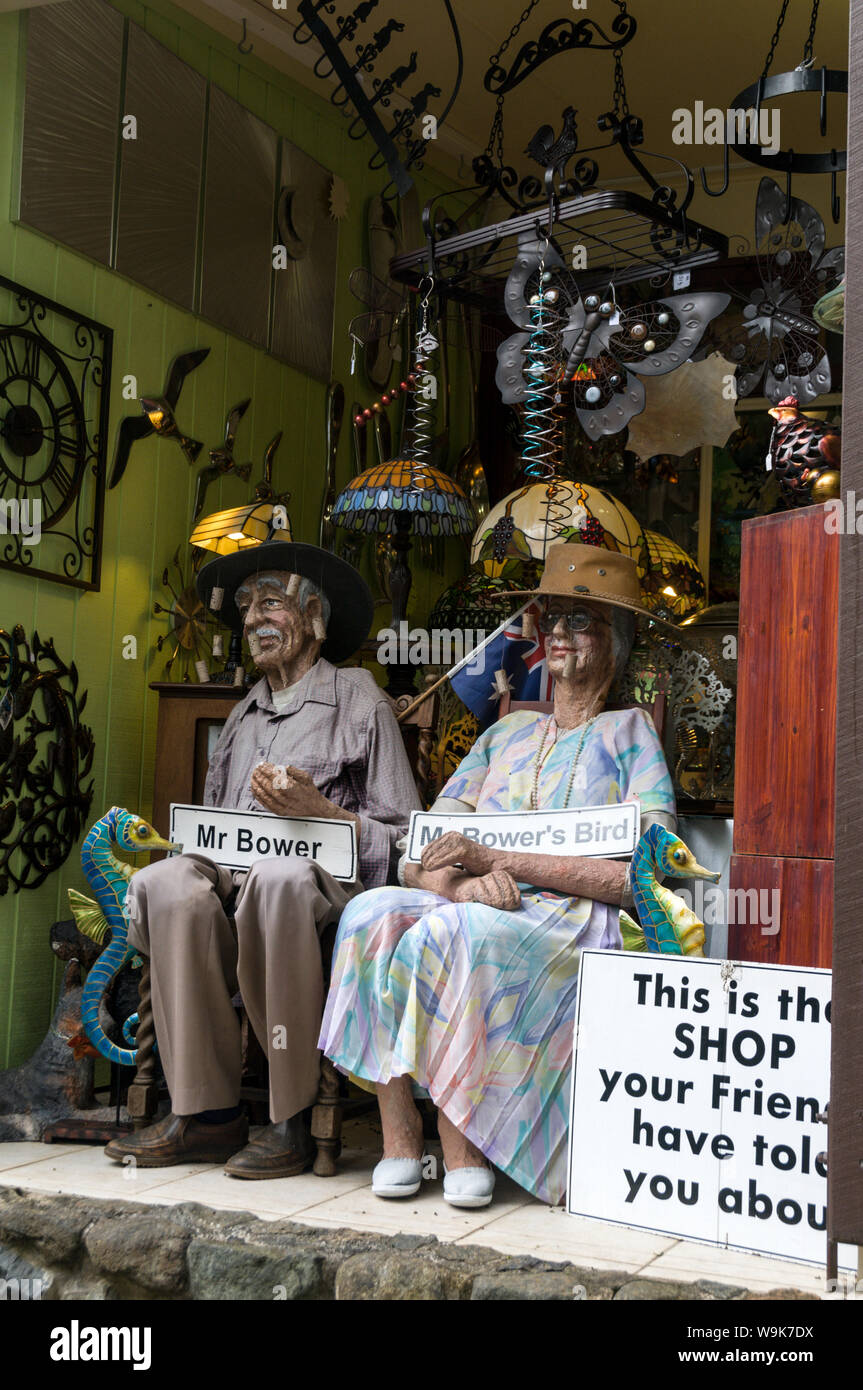 Two window dummies in a shop window display in a small town of ...