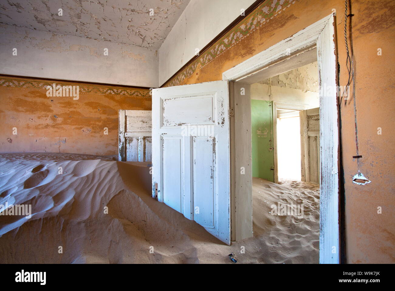 Interior of building slowly being consumed by the sands of the Namib ...