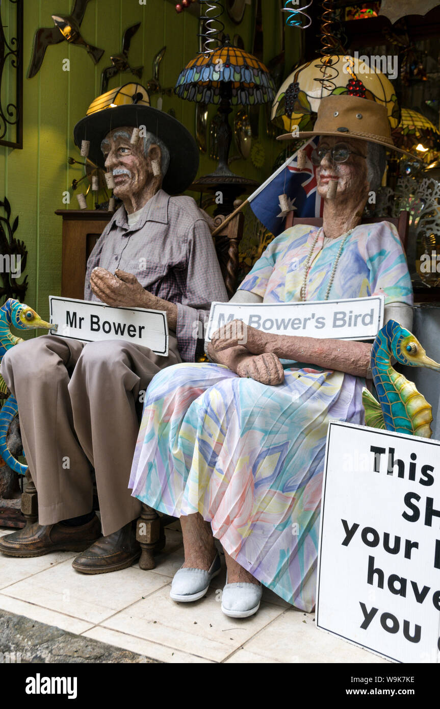 Two window dummies in a shop window display in a small town of ...