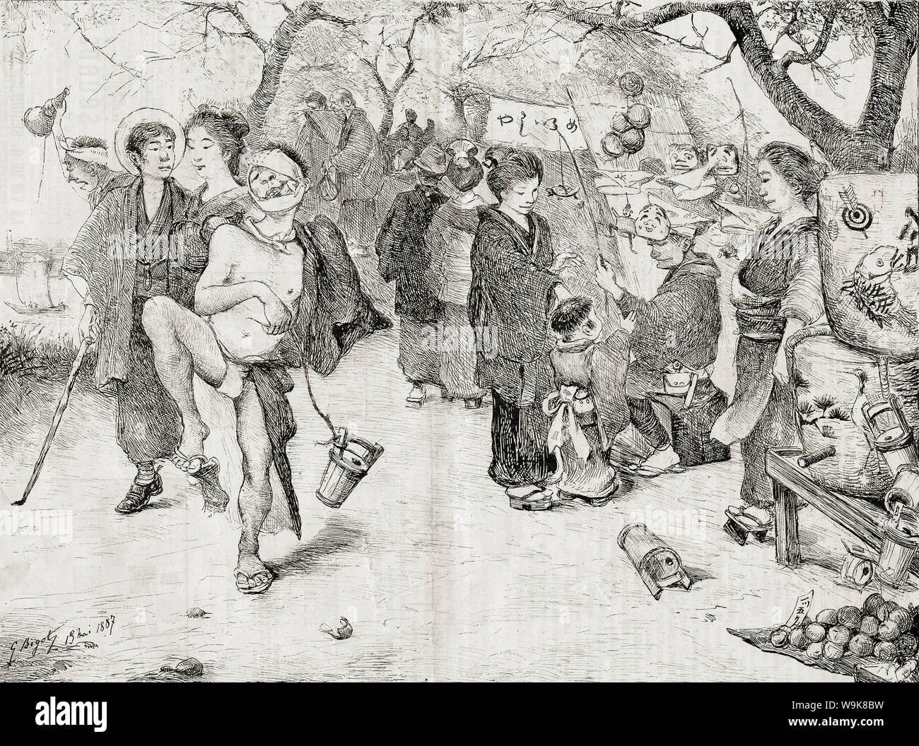 [ 1880s Japan - Japanese Cherry Blossom Viewing ] — Enjoying the cherry ...