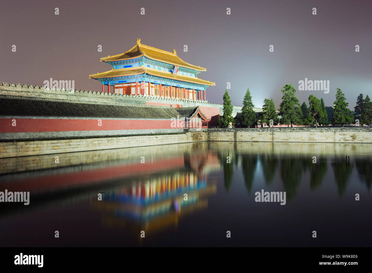 North gate of The Forbidden City reflected in moat, Palace Museum ...