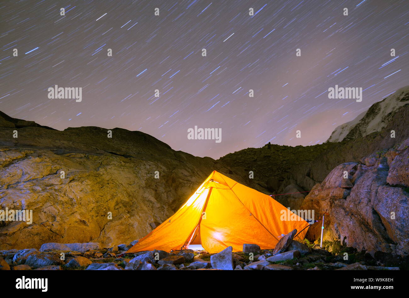 Camping on Monte Rosa moraine, Zermatt, Valais, Swiss Alps, Switzerland ...