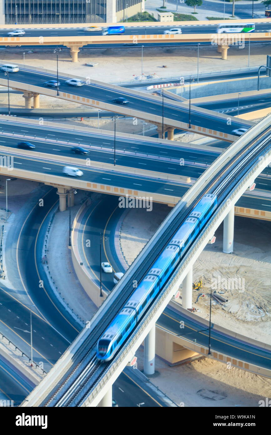 Road interchange and Metro train, Dubai, United Arab Emirates, Middle ...