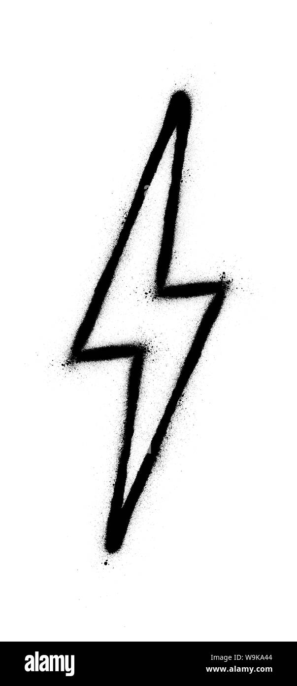 graffiti lightning symbol sprayed in skinny line black over white Stock ...