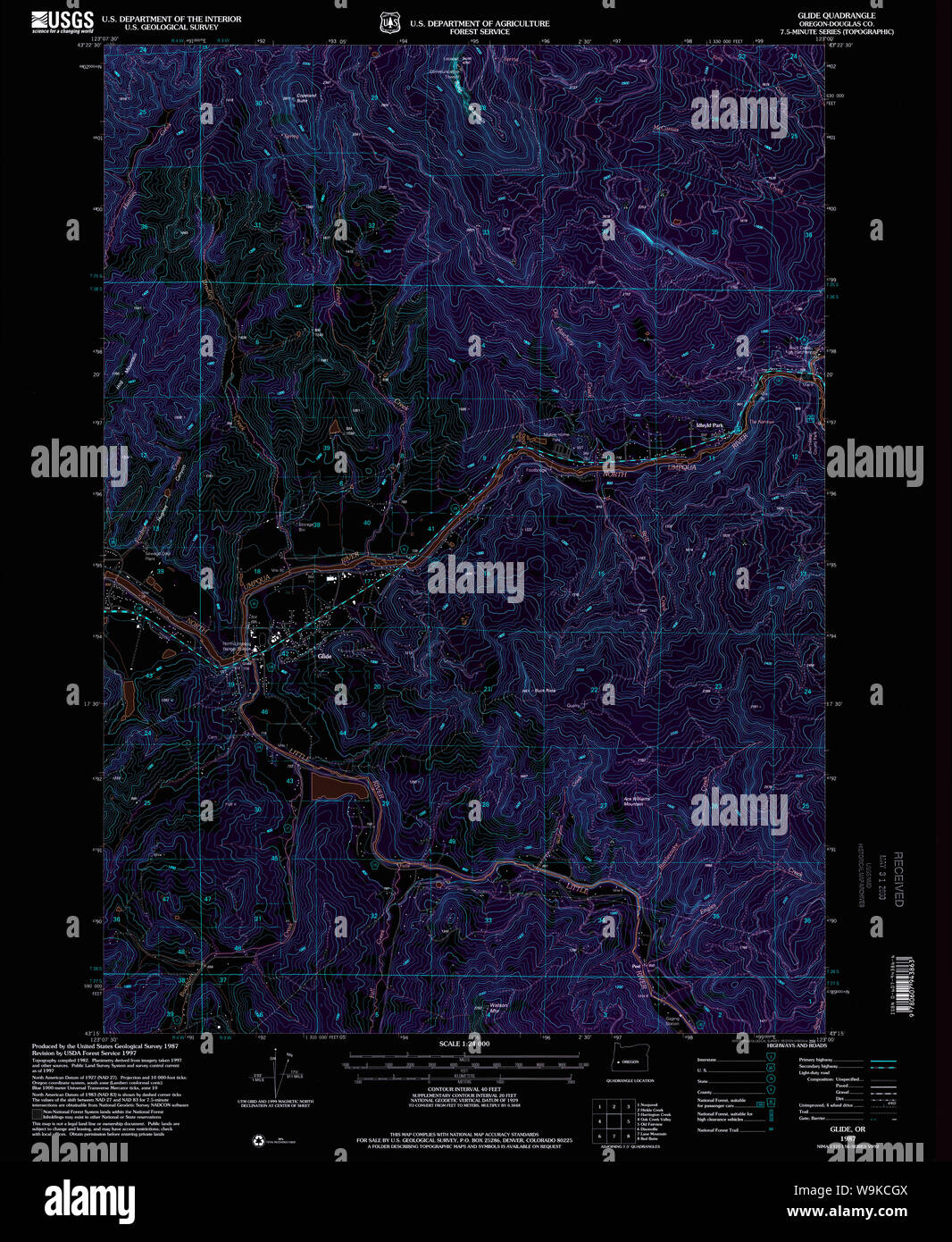 USGS Topo Map Oregon Glide 280035 1987 24000 Inverted Restoration Stock ...
