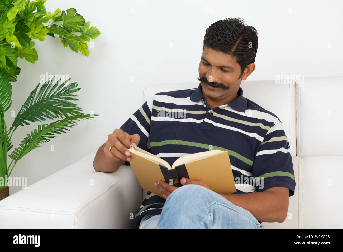 Man reading a book at home Stock Photo - Alamy