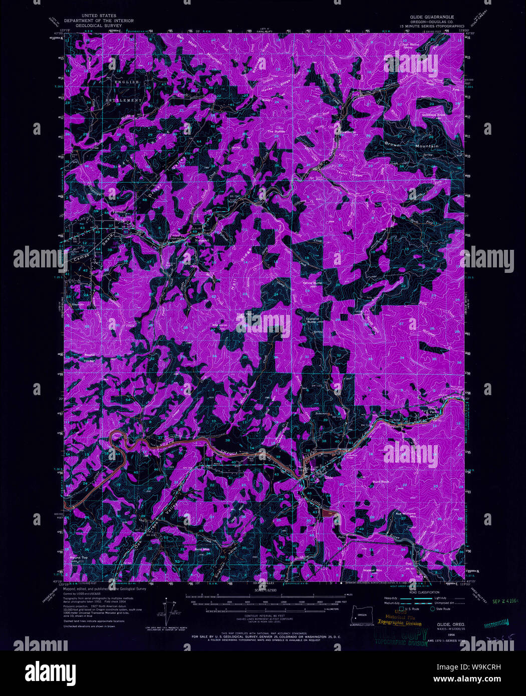 USGS Topo Map Oregon Glide 282526 1954 62500 Inverted Restoration Stock ...