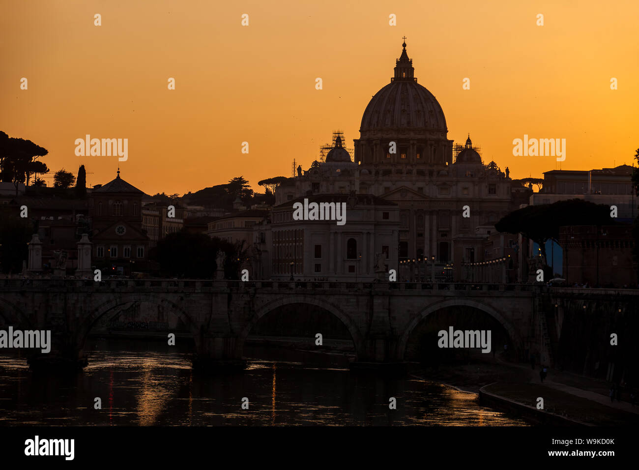 The sunset falls over the beautiful Constantinian Basilica of St. Peter ...