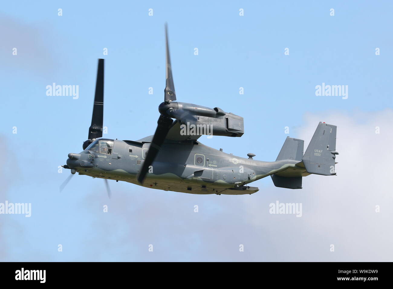Bell Boeing V-22 Osprey tilt rotor aircraft in horizontal flight at the ...