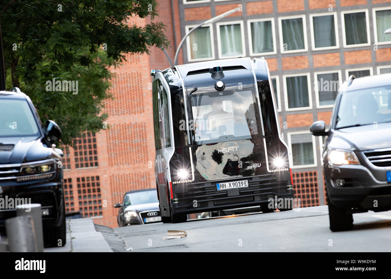 Hamburg, Germany. 14th Aug, 2019. The autonomous minibus HEAT is on its ...