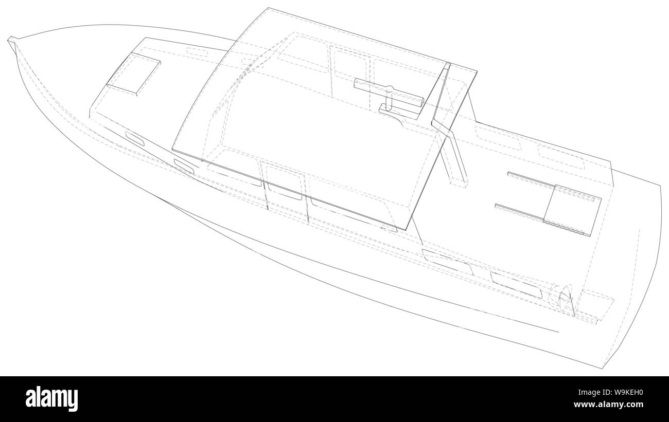 Boat isolated on white. Technical wire-frame. Vector rendering of 3d ...
