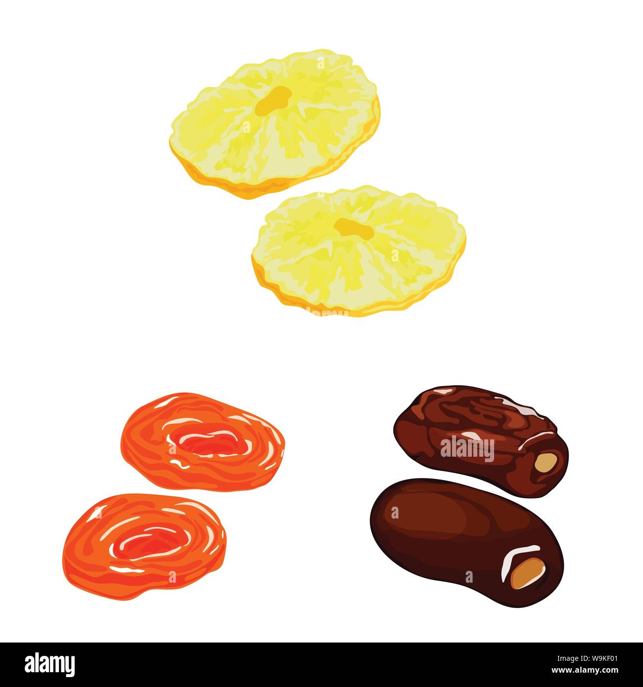 Vector illustration of fruit and dried sign. Set of fruit and food ...