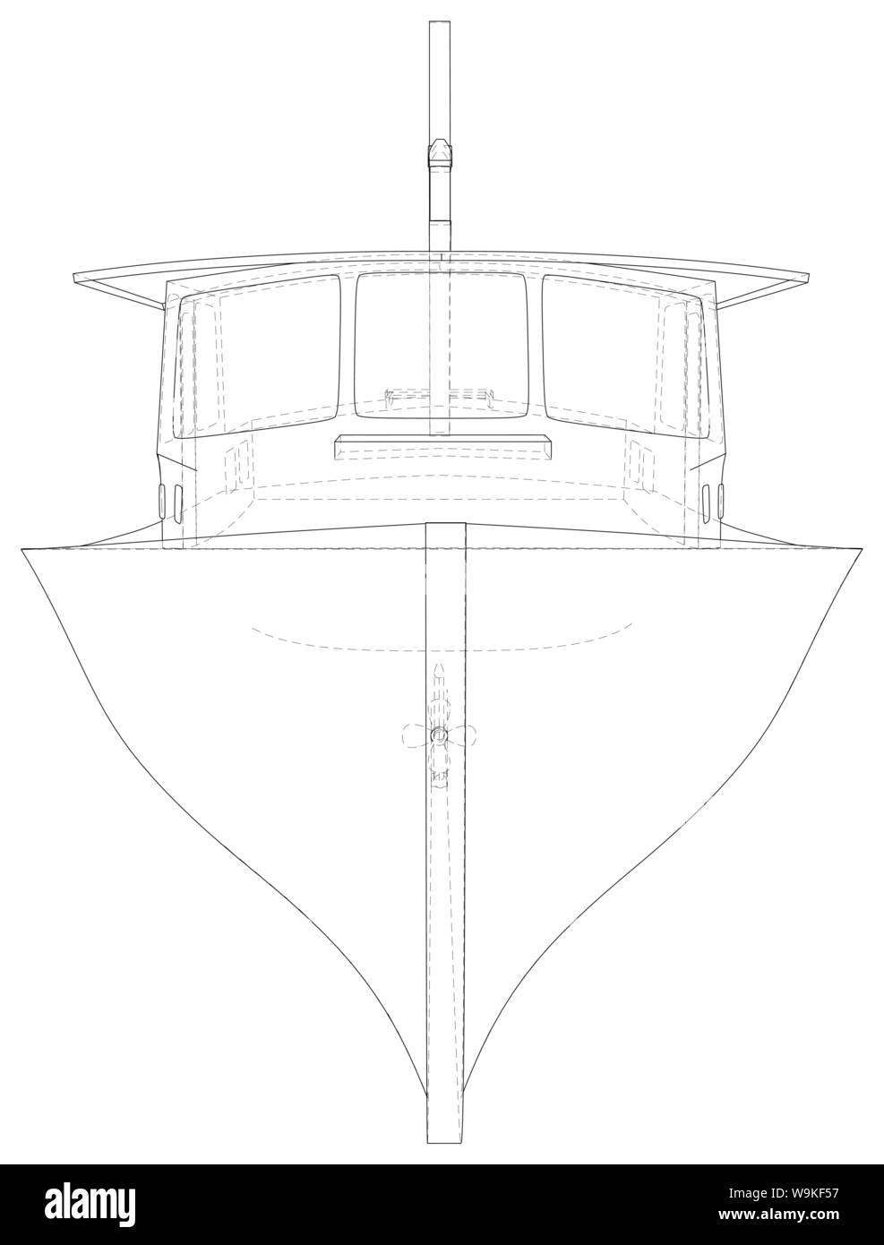 Boat isolated on white. Technical wire-frame. Vector rendering of 3d ...