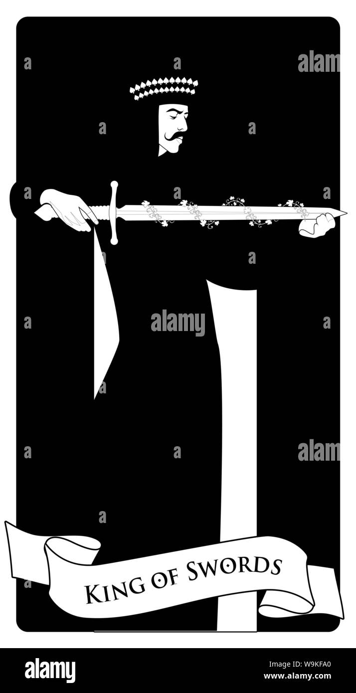 King of Swords with spades crown, holding a sword surrounded by flower ...