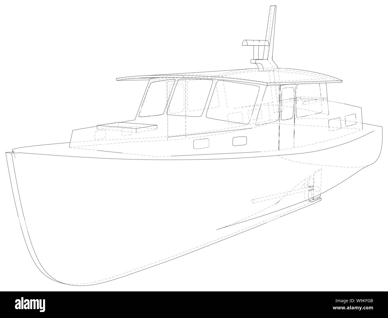 Boat isolated on white. Technical wire-frame. Vector rendering of 3d ...