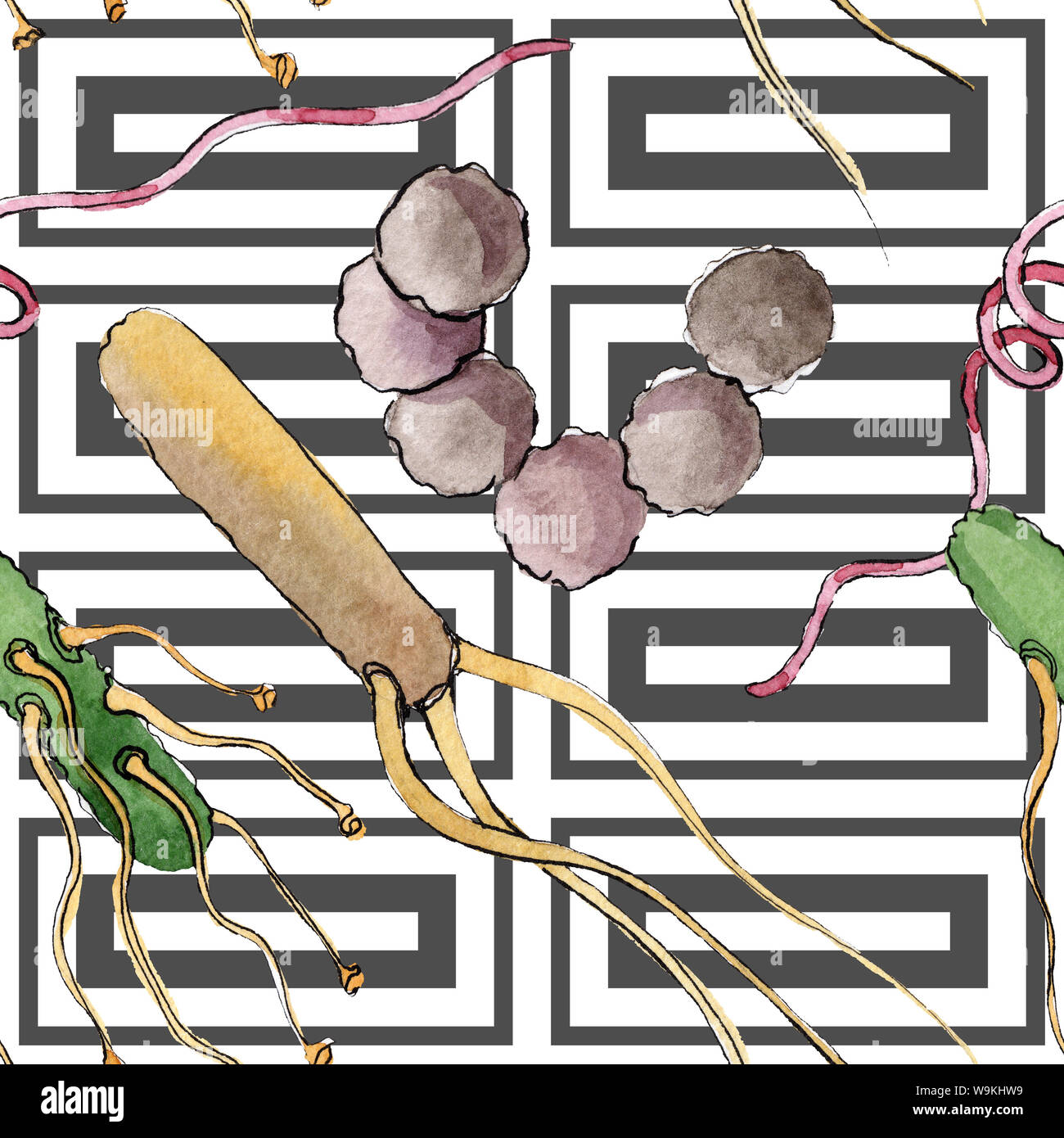 Microbe or germ hand drown illustration. Watercolor background ...