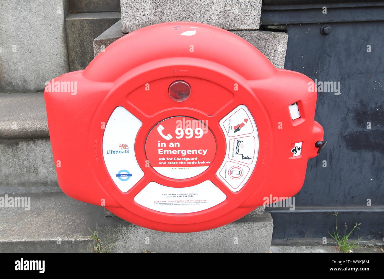 Emergency life ring London UK Stock Photo - Alamy